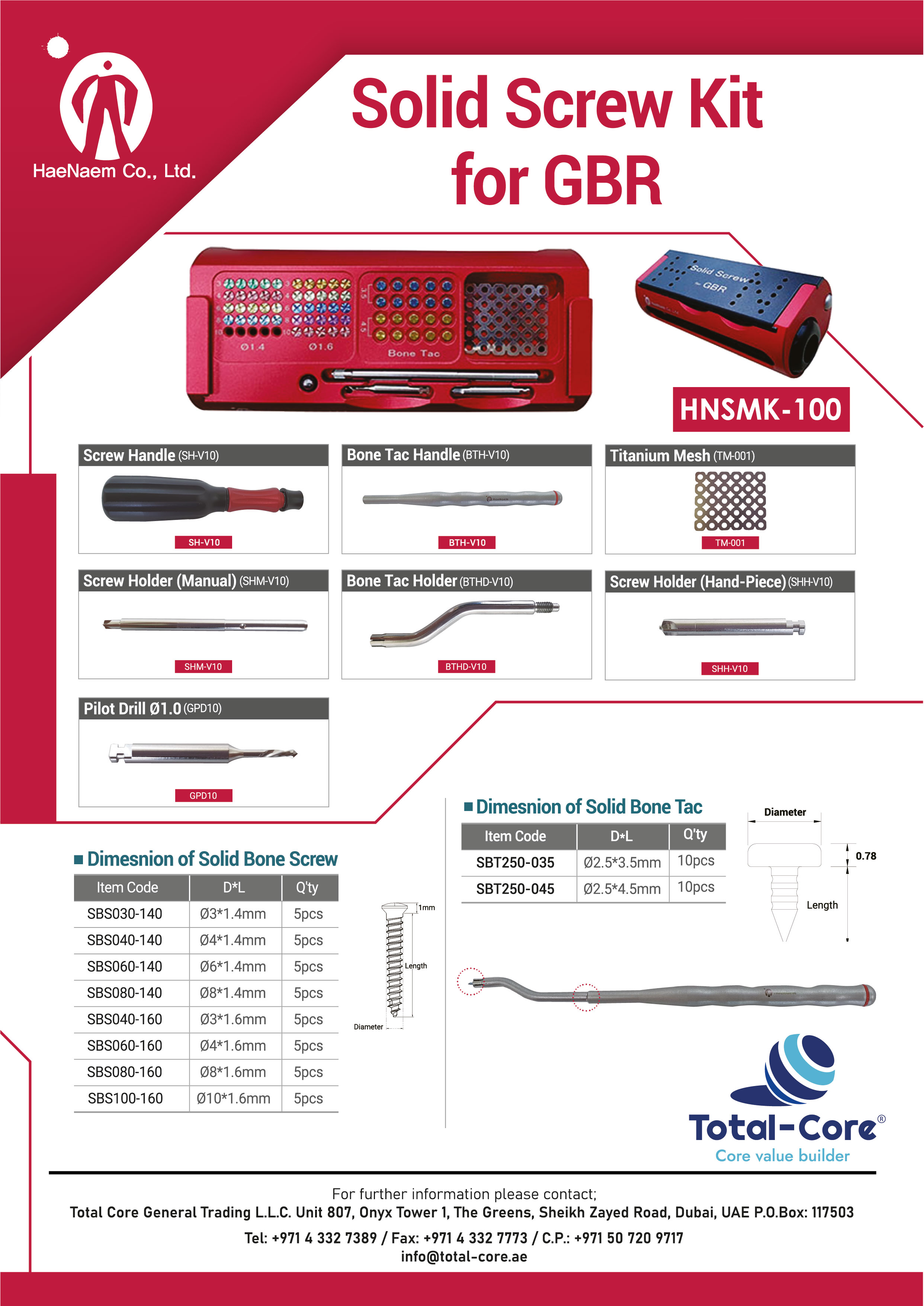 Total Core - Dental Products Trading in UAE | Solid Screw Kit for GBR